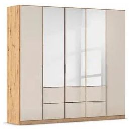 Drehtürenschrank Rauch "Kleiderschrank Kleiderschränke Schrank Garderobe AGORDO mit Glasfront" Schränke Gr. B/H/T: 226cm x 210cm x 54cm, 5 St., beige (eiche artisan/glas champagner) mit Außenschubkästen, in 6 Breiten und 2 Höhen MADE IN GERMANY