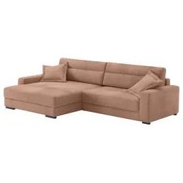 Ecksofa Inosign "Marcello DuraFlex" Sofas Gr. B/H/T: 310cm x 90cm x 184cm, Soft clean, Bettfunktion rechts-Recamiere links, braun (novaclean avanti 9 ginger) EasyBett, Bettkasten, Kaltschaumpolsterung, bis 140 kg belastbar