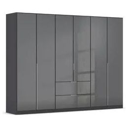 Drehtürenschrank Rauch "Kleiderschrank Kleiderschränke Schrank Garderobe AGORDO mit Glasfront" Schränke Gr. B/H/T: 271 cm x 210 cm x 54 cm, 6 St., grau (graumetallic, glas basalt) mit Außenschubkästen, in 6 Breiten und 2 Höhen MADE IN GERMANY