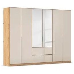 Drehtürenschrank Rauch "Kleiderschrank Kleiderschränke Schrank Garderobe AGORDO mit Glasfront" Schränke Gr. B/H/T: 271cm x 210cm x 54cm, 6 St., beige (eiche artisan/glas champagner) mit Außenschubkästen, in 6 Breiten und 2 Höhen MADE IN GERMANY