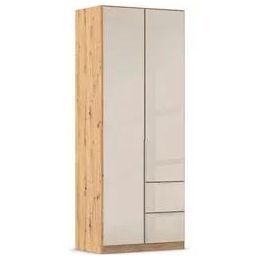 Drehtürenschrank Rauch "Kleiderschrank Kleiderschränke Schrank Garderobe AGORDO mit Glasfront" Schränke Gr. B/H/T: 91cm x 229cm x 54cm, 2 St., beige (eiche artisan/glas champagner) mit Außenschubkästen, in 6 Breiten und 2 Höhen MADE IN GERMANY