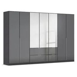 Drehtürenschrank Rauch "Kleiderschrank Kleiderschränke Schrank Garderobe AGORDO mit Glasfront" Schränke Gr. B/H/T: 315 cm x 210 cm x 54 cm, 7 St., grau (graumetallic, glas basalt) mit Außenschubkästen, in 6 Breiten und 2 Höhen MADE IN GERMANY