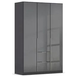 Drehtürenschrank Rauch "Kleiderschrank Kleiderschränke Schrank Garderobe AGORDO mit Glasfront" Schränke Gr. B/H/T: 136cm x 210cm x 54cm, 3 St., grau (graumetallic/glas basalt) mit Außenschubkästen, in 6 Breiten und 2 Höhen MADE IN GERMANY