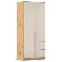 Drehtürenschrank Rauch "Kleiderschrank Kleiderschränke Schrank Garderobe AGORDO mit Glasfront" Schränke Gr. B/H/T: 91cm x 210cm x 54cm, 2 St., beige (eiche artisan/glas champagner) mit Außenschubkästen, in 6 Breiten und 2 Höhen MADE IN GERMANY