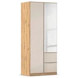 Drehtürenschrank Rauch "Kleiderschrank Kleiderschränke Schrank Garderobe AGORDO mit Glasfront" Schränke Gr. B/H/T: 91cm x 210cm x 54cm, 2 St., beige (eiche artisan/glas champagner) mit Außenschubkästen, in 6 Breiten und 2 Höhen MADE IN GERMANY