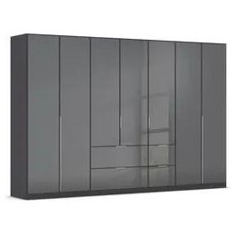 Drehtürenschrank Rauch "Kleiderschrank Kleiderschränke Schrank Garderobe AGORDO mit Glasfront" Schränke Gr. B/H/T: 315 cm x 210 cm x 54 cm, 7 St., grau (graumetallic, glas basalt) mit Außenschubkästen, in 6 Breiten und 2 Höhen MADE IN GERMANY