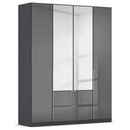 Drehtürenschrank Rauch "Kleiderschrank Kleiderschränke Schrank Garderobe AGORDO mit Glasfront" Schränke Gr. B/H/T: 181cm x 229cm x 54cm, 4 St., grau (graumetallic/glas basalt) mit Außenschubkästen, in 6 Breiten und 2 Höhen MADE IN GERMANY