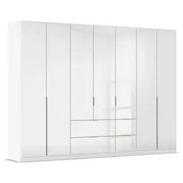 Drehtürenschrank Rauch "Kleiderschrank Kleiderschränke Schrank Garderobe AGORDO mit Glasfront" Schränke Gr. B/H/T: 315cm x 229cm x 54cm, 7 St., weiß (alpinweiß/glas kristallweiß) mit Außenschubkästen, in 6 Breiten und 2 Höhen MADE IN GERMANY