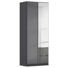 Drehtürenschrank Rauch "Kleiderschrank Kleiderschränke Schrank Garderobe AGORDO mit Glasfront" Schränke Gr. B/H/T: 91 cm x 229 cm x 54 cm, 2 St., grau (graumetallic, glas basalt) mit Außenschubkästen, in 6 Breiten und 2 Höhen MADE IN GERMANY