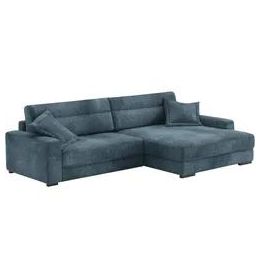 Ecksofa Inosign "Marcello" Sofas Gr. B/H/T: 310cm x 90cm x 184cm, Velours, Bettfunktion links-Recamiere rechts, blau (dolce 13 ocean) inklusive EasyBett und Bettkasten