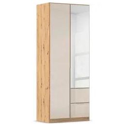 Drehtürenschrank Rauch "Kleiderschrank Kleiderschränke Schrank Garderobe AGORDO mit Glasfront" Schränke Gr. B/H/T: 91cm x 229cm x 54cm, 2 St., beige (eiche artisan/glas champagner) mit Außenschubkästen, in 6 Breiten und 2 Höhen MADE IN GERMANY