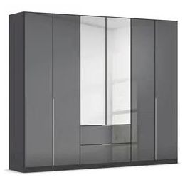 Drehtürenschrank Rauch "Kleiderschrank Kleiderschränke Schrank Garderobe AGORDO mit Glasfront" Schränke Gr. B/H/T: 271 cm x 229 cm x 54 cm, 6 St., grau (graumetallic, glas basalt) mit Außenschubkästen, in 6 Breiten und 2 Höhen MADE IN GERMANY