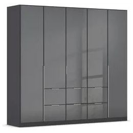 Drehtürenschrank Rauch "Kleiderschrank Kleiderschränke Schrank Garderobe AGORDO mit Glasfront" Schränke Gr. B/H/T: 226 cm x 210 cm x 54 cm, 5 St., grau (graumetallic, glas basalt) mit Außenschubkästen, in 6 Breiten und 2 Höhen MADE IN GERMANY