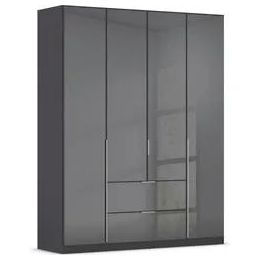 Drehtürenschrank Rauch "Kleiderschrank Kleiderschränke Schrank Garderobe AGORDO mit Glasfront" Schränke Gr. B/H/T: 181 cm x 229 cm x 54 cm, 4 St., grau (graumetallic, glas basalt) mit Außenschubkästen, in 6 Breiten und 2 Höhen MADE IN GERMANY