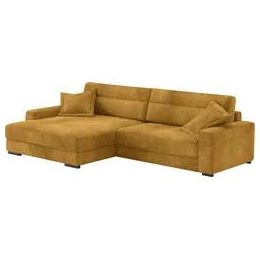 Ecksofa Inosign "Marcello DuraFlex" Sofas Gr. B/H/T: 310cm x 90cm x 184cm, Velours, Bettfunktion rechts-Recamiere links, orange (dolce 9 curry) EasyBett, Bettkasten, Kaltschaumpolsterung, bis 140 kg belastbar