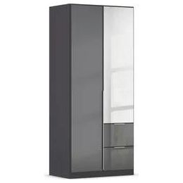 Drehtürenschrank Rauch "Kleiderschrank Kleiderschränke Schrank Garderobe AGORDO mit Glasfront" Schränke Gr. B/H/T: 91 cm x 210 cm x 54 cm, 2 St., grau (graumetallic, glas basalt) mit Außenschubkästen, in 6 Breiten und 2 Höhen MADE IN GERMANY