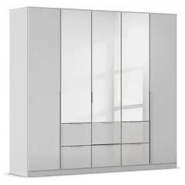 Drehtürenschrank Rauch "Kleiderschrank Kleiderschränke Schrank Garderobe AGORDO mit Glasfront" Schränke Gr. B/H/T: 226 cm x 210 cm x 54 cm, 5 St., grau (seidengrau, glas seidengrau) mit Außenschubkästen, in 6 Breiten und 2 Höhen MADE IN GERMANY