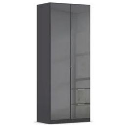 Drehtürenschrank Rauch "Kleiderschrank Kleiderschränke Schrank Garderobe AGORDO mit Glasfront" Schränke Gr. B/H/T: 91 cm x 229 cm x 54 cm, 2 St., grau (graumetallic, glas basalt) mit Außenschubkästen, in 6 Breiten und 2 Höhen MADE IN GERMANY