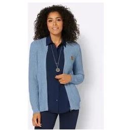 Strickjacke Casual Looks Gr. 52, blau (mittelblau-weiß-meliert) Damen Strickjacken