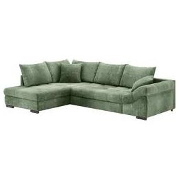 Ecksofa Inosign "Allegro DuraFlex, L-Form" Sofas Gr. B/H/T: 303cm x 86cm x 202cm, Velours, Ottomane links, grün (dolce 11 green) Hochschläfer-Bettauszug, Kaltschaumpolsterung, bis 140 kg belastbar