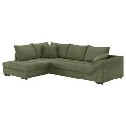 Ecksofa Inosign "Allegro DuraFlex, L-Form" Sofas Gr. B/H/T: 303cm x 86cm x 202cm, Cord, Ottomane links, grün (stripes 8641 green) Hochschläfer-Bettauszug, Kaltschaumpolsterung, bis 140 kg belastbar