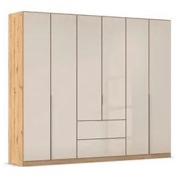 Drehtürenschrank Rauch "Kleiderschrank Kleiderschränke Schrank Garderobe AGORDO mit Glasfront" Schränke Gr. B/H/T: 271cm x 229cm x 54cm, 6 St., beige (eiche artisan/glas champagner) mit Außenschubkästen, in 6 Breiten und 2 Höhen MADE IN GERMANY