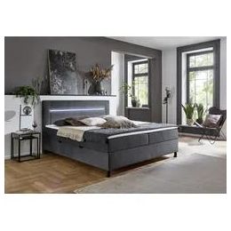 Boxbett Inosign "Escalon LED" Komplettbetten Gr. Samt, Liegefläche B/L: 180cm x 200cm Betthöhe: 54cm, Gewicht bis: 100 kg + 100 kg H3 + H3, 7-Zonen-Taschen-Federkernmatratze, grau (anthrazit) mit Bettkasten, inkl. Topper