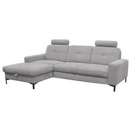 Ecksofa Alina "Stelvia" Sofas Gr. B/H/T: 280cm x 100cm x 161cm, Struktur fein XBO, Recamiere links, Nackenstütze-Stauraum-ausziehbare Liegefläche, grau (mittelgrau xbo 19) Inklusive Nackenstützen, Breite 254 cm