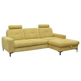 Mendler Ecksofa ALINA "Stelvia" Sofas Gr. B/H/T: 254 cm x 100 cm x 161 cm, Struktur fein XBO, Recamiere rechts, Nackenstütze-Stauraum-ausziehbare Liegefläche, gelb (gelb xbo 5) Inklusive Nackenstützen, Breite 254 cm