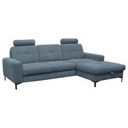 Ecksofa Alina "Stelvia" Sofas Gr. B/H/T: 280cm x 100cm x 161cm, Struktur fein XBO, Recamiere rechts, Nackenstütze-Stauraum-ausziehbare Liegefläche, blau (türkis xbo 16) Inklusive Nackenstützen, Breite 254 cm