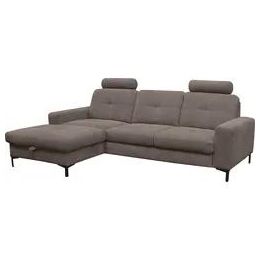 Ecksofa Alina "Stelvia" Sofas Gr. B/H/T: 280cm x 100cm x 161cm, Struktur fein XBO, Recamiere links, Nackenstütze-Stauraum-ausziehbare Liegefläche, braun (hellbraun xbo 2) Inklusive Nackenstützen, Breite 254 cm