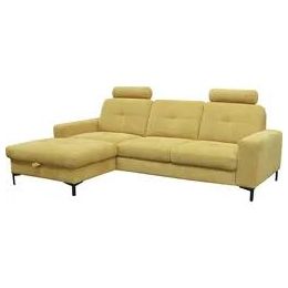 Ecksofa Alina "Stelvia" Sofas Gr. B/H/T: 254cm x 100cm x 161cm, Struktur fein XBO, Recamiere links, Nackenstütze-Stauraum-ausziehbare Liegefläche, gelb (gelb xbo 5) Inklusive Nackenstützen, Breite 254 cm