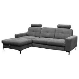 Ecksofa Alina "Stelvia" Sofas Gr. B/H/T: 254cm x 100cm x 161cm, Struktur fein XBO, Recamiere links, Nackenstütze-Stauraum-ausziehbare Liegefläche, grau (anthrazit xbo 9) Inklusive Nackenstützen, Breite 254 cm