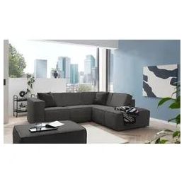 Feldmann-Wohnen Ecksofa TRENDMANUFAKTUR "Dice mit Sitztiefenverstellung und Kaltschaumpolsterung" Sofas Gr. B/H/T: 255cm x 77cm x 220cm, Struktur grob, Ottomane rechts, 255cm x 220cm (BxT) mit Sitztiefenverstellung, schwarz (jet black) hoher Sitzkomfort, aktuelle Kedernaht, L-Form