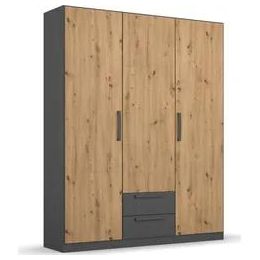 Drehtürenschrank Rauch "StyleUp" Schränke Gr. B/H/T: 136cm x 197cm x 54cm, 3 St., grau (graumetallic) Typ Dark & Wood mit trendigen farblich abgesetzten Griffen