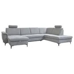 Wohnlandschaft Alina "Kora" Sofas Gr. B/H/T: 337cm x 101cm x 228cm, Chenille GCP, Recamiere links-Ottomane rechts, ohne Bettfunktion, ohne Bettkasten, grau (hellgrau gcp 49) Inklusive Nackenstützen, Breite 337 cm