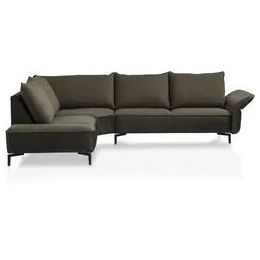 Ecksofa Trendmanufaktur "Glamour, aktuelle Formensprache, L-Form, mit hochwertigem Kaltschaum" Sofas Gr. B/H/T: 313cm x 86cm x 232cm, Samtoptik-Struktur grob, langer Schenkel rechts, grün (rain forest, mayfly) höhenverstellbarer Armlehne, Wendekissen für tollem Sitzkomfort