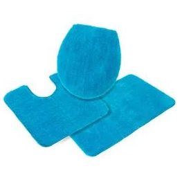 Badematte my home "Madrid" Badematten Gr. 3-tlg. Stand-WC Set, 3 St., Polyester, blau (aqua) weiche Haptik, Badteppich, Badematten auch als 3 teiliges Set & rund