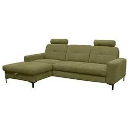 Ecksofa Alina "Stelvia" Sofas Gr. B/H/T: 254cm x 100cm x 161cm, Struktur fein XBO, Recamiere links, Nackenstütze-Stauraum-ausziehbare Liegefläche, grün (olive xbo 13) Inklusive Nackenstützen, Breite 254 cm