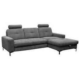 Ecksofa Alina "Stelvia" Sofas Gr. B/H/T: 280cm x 100cm x 161cm, Struktur fein XBO, Recamiere rechts, Nackenstütze-Stauraum-ausziehbare Liegefläche, grau (anthrazit xbo 9) Inklusive Nackenstützen, Breite 254 cm