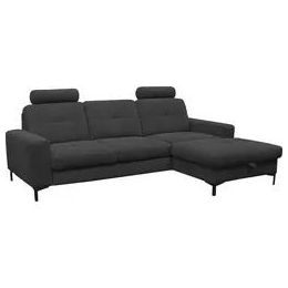 Ecksofa Alina "Stelvia" Sofas Gr. B/H/T: 254cm x 100cm x 161cm, Struktur fein XBO, Recamiere rechts, Nackenstütze-Stauraum-ausziehbare Liegefläche, schwarz (schwarz xbo 10) Inklusive Nackenstützen, Breite 254 cm