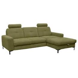 Ecksofa Alina "Stelvia" Sofas Gr. B/H/T: 280cm x 100cm x 161cm, Struktur fein XBO, Recamiere rechts, Nackenstütze-Stauraum-ausziehbare Liegefläche, grün (olive xbo 13) Inklusive Nackenstützen, Breite 254 cm