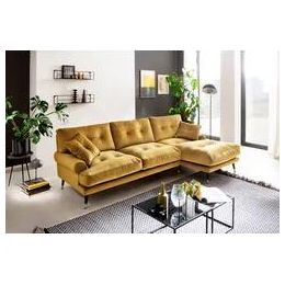 Ecksofa TRENDS BY HG "Samir L-Form" Sofas Gr. B/H/T: 275cm x 89cm x 157cm, Luxus-Microfaser, Recamiere rechts, gelb (mustard) mit Strasssteinen und goldfarben Applikationen