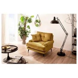 Loungesessel TRENDS BY HG "Samir" Sessel Gr. B/H/T: 100 cm x 89 cm x 100 cm, gelb (mustard) mit Strasssteinen und goldfarben Applikationen