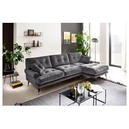 Ecksofa TRENDS BY HG "Samir L-Form", grau (anthrazit), B:275cm H:89cm T:157cm, 100% Polyester, Sofas, mit Strasssteinen und goldfarben Applikationen