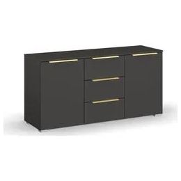 Kommode Rauch "Skat Glamour" Sideboards Gr. B/H/T: 120cm x 61cm x 42cm, 3 St., grau (graphit) mit goldenen Griffen