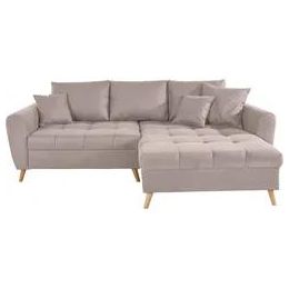 Ecksofa Home Affaire "Blackburn II, L-Form" Sofas Gr. B/H/T: 246cm x 90cm x 170cm, Luxus-Microfaser Lederoptik, Recamiere rechts, grau (taupe) Mit Kaltschaumpolsterung bis 140 kg belastbar