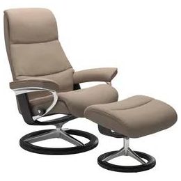 Relaxsessel stressless "View" Sessel Gr. ROHLEDER Stoff Q2 FARON, Cross Base Schwarz, Relaxfunktion-Drehfunktion-PlusTMSystem-Gleitsystem-BalanceAdaptTM, B/H/T: 82cm x 109cm x 81cm, beige (beige q2 faron) mit Signature Base, Größe M,Gestell Schwarz