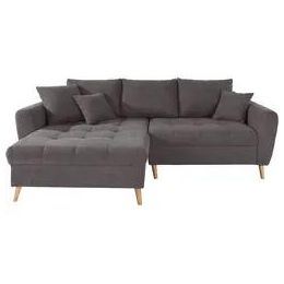 Ecksofa Home Affaire "Blackburn II, L-Form" Sofas Gr. B/H/T: 246cm x 90cm x 170cm, Struktur fein, Recamiere links, grau (anthrazit) Mit Kaltschaumpolsterung bis 140 kg belastbar