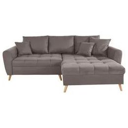 Ecksofa Home Affaire "Blackburn II, L-Form" Sofas Gr. B/H/T: 246cm x 90cm x 170cm, Luxus-Microfaser Lederoptik, Recamiere rechts, grau (rock) Mit Kaltschaumpolsterung bis 140 kg belastbar